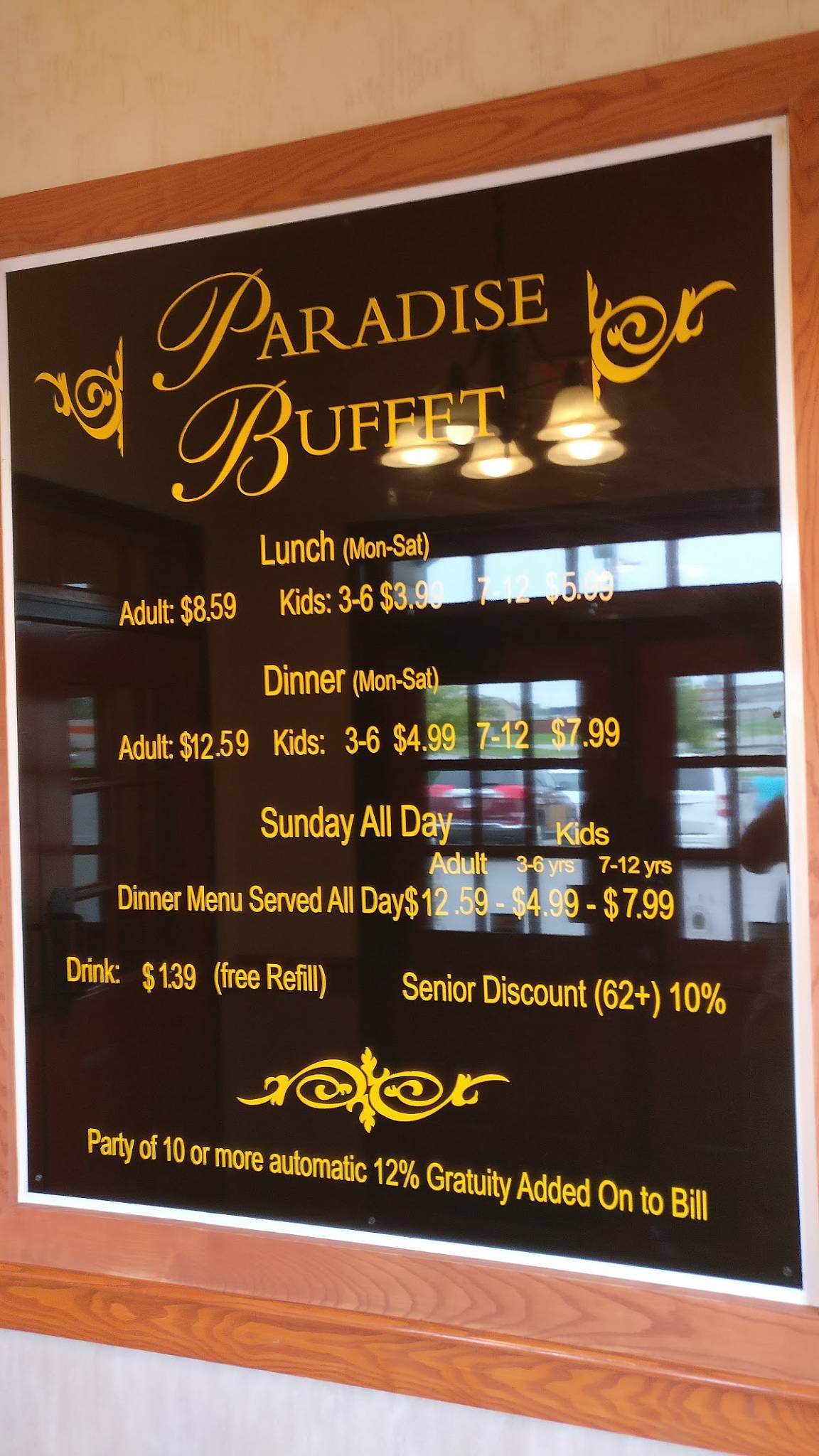 Menu at Paradise Buffet restaurant, Auburn