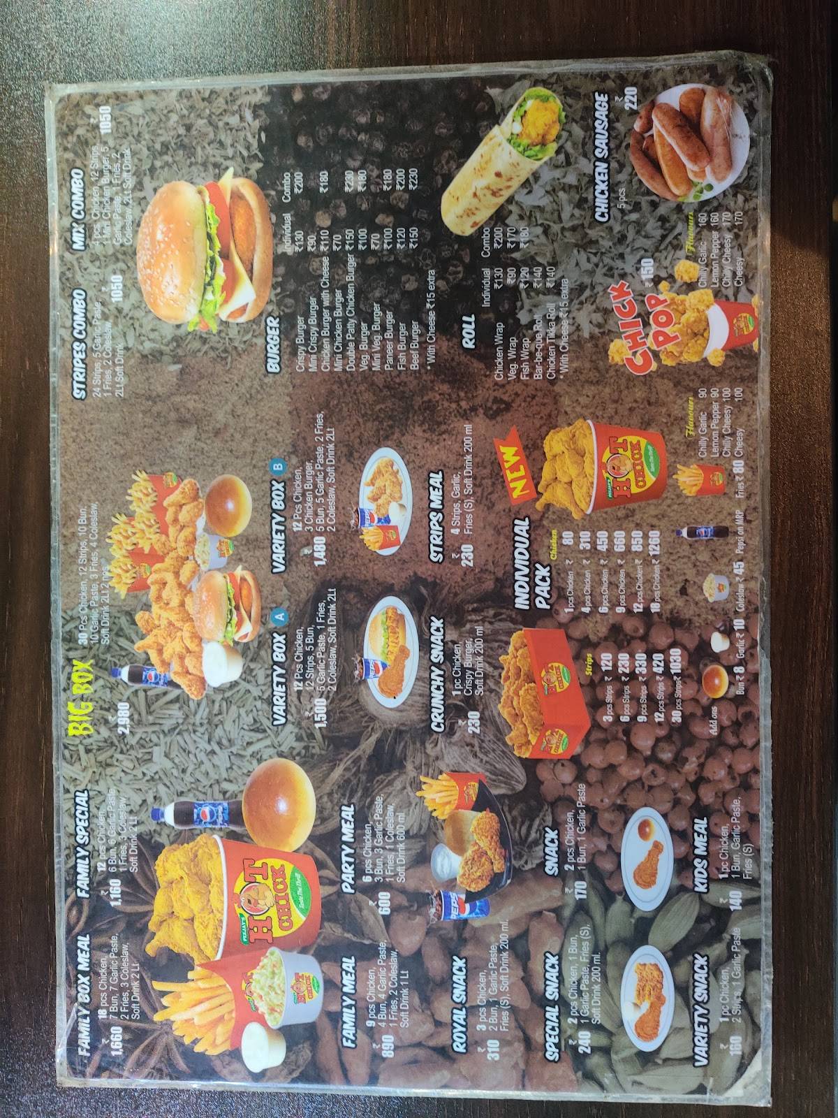 Menu at Peejay's Hot Chick, Pala