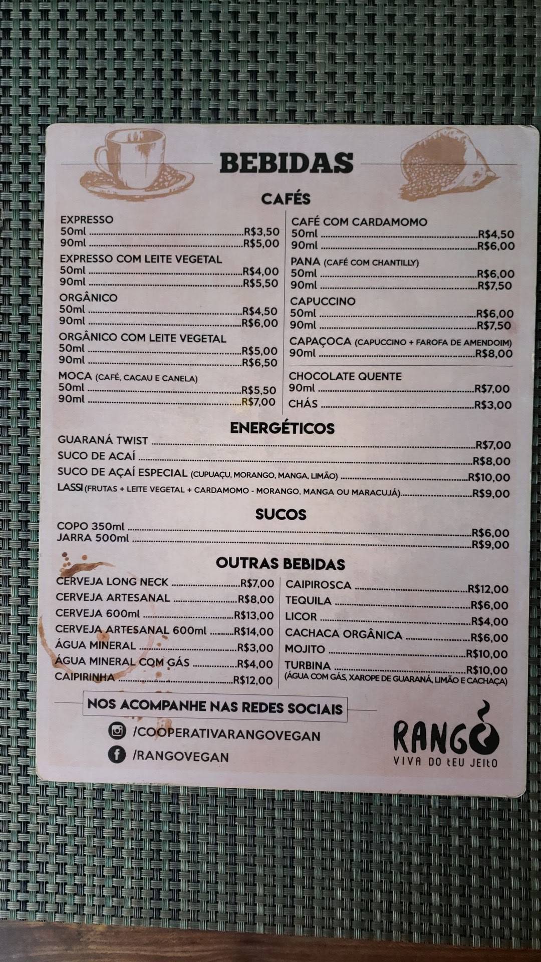 Menu em Rango Vegan restaurante, Salvador, Rua do Passo