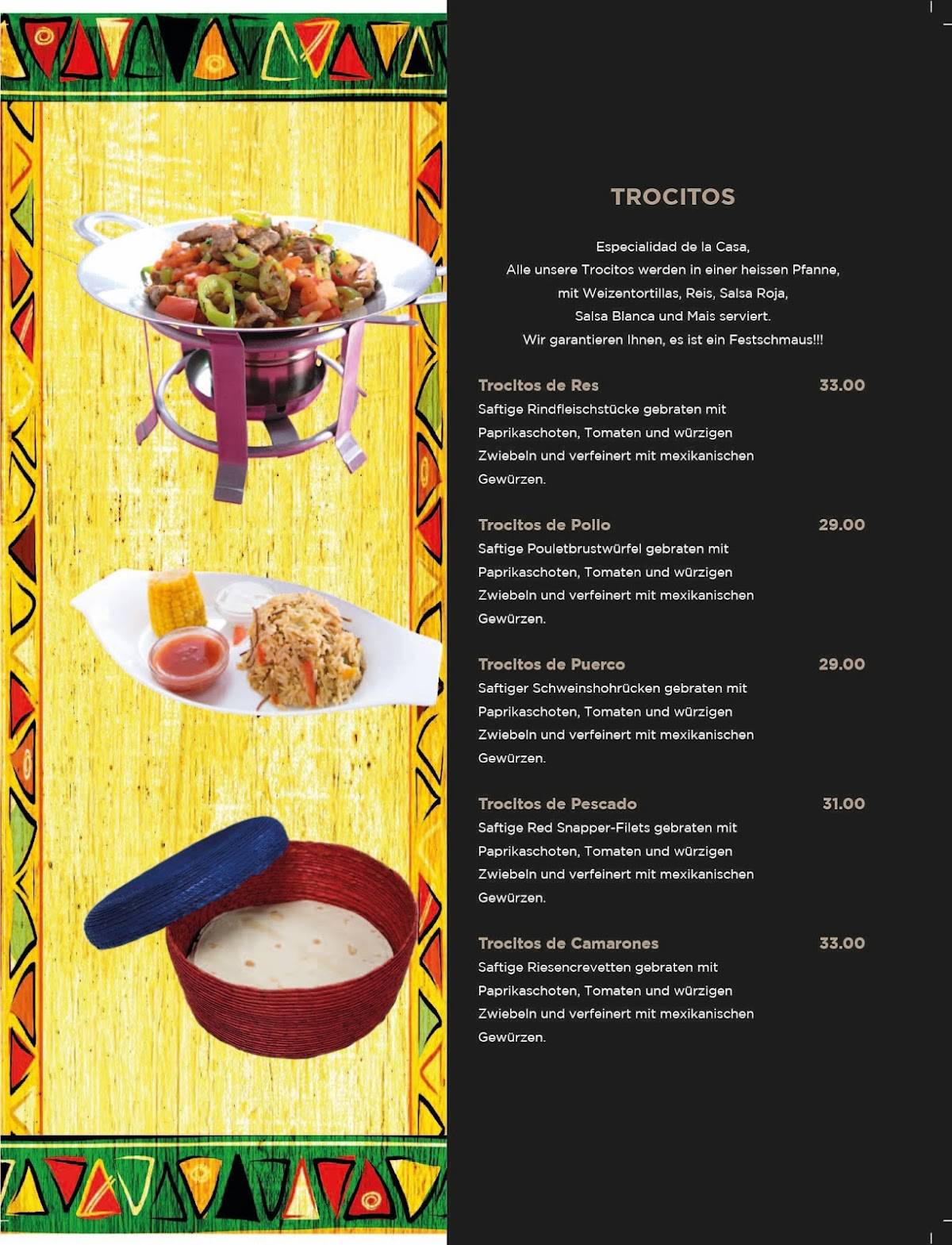 Menu da Restaurant El Mexicano Basel, Basilea