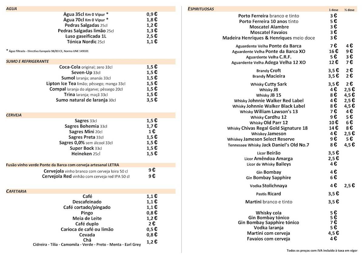 Menu em Restaurante O Moinho, Ponte da Barca