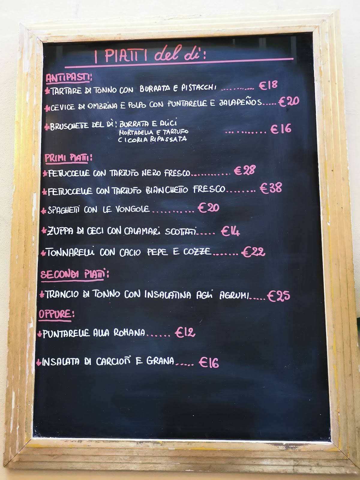 Menu at Ristorante Dillà, Rome