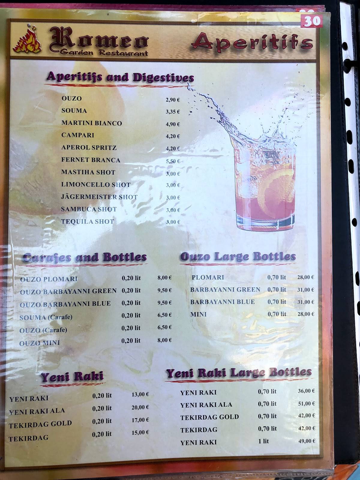 Menu at Romeo Restaurant, Rhodes