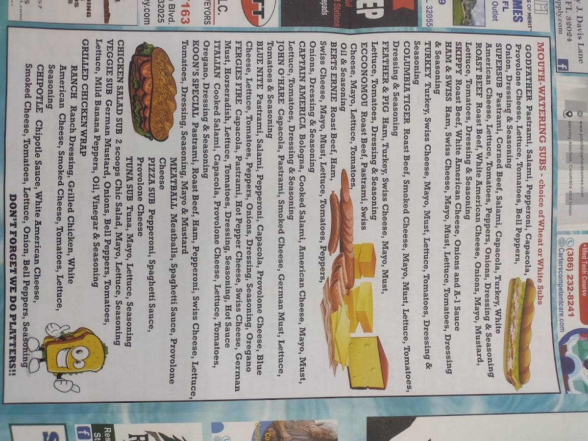 Menu at Skip’s Deli restaurant, Lake City