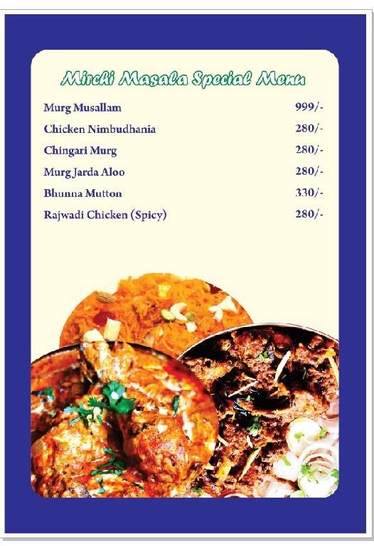 Menu at THE MIRCHI MASALA GRAND RESTAURANT, Bhubaneswar