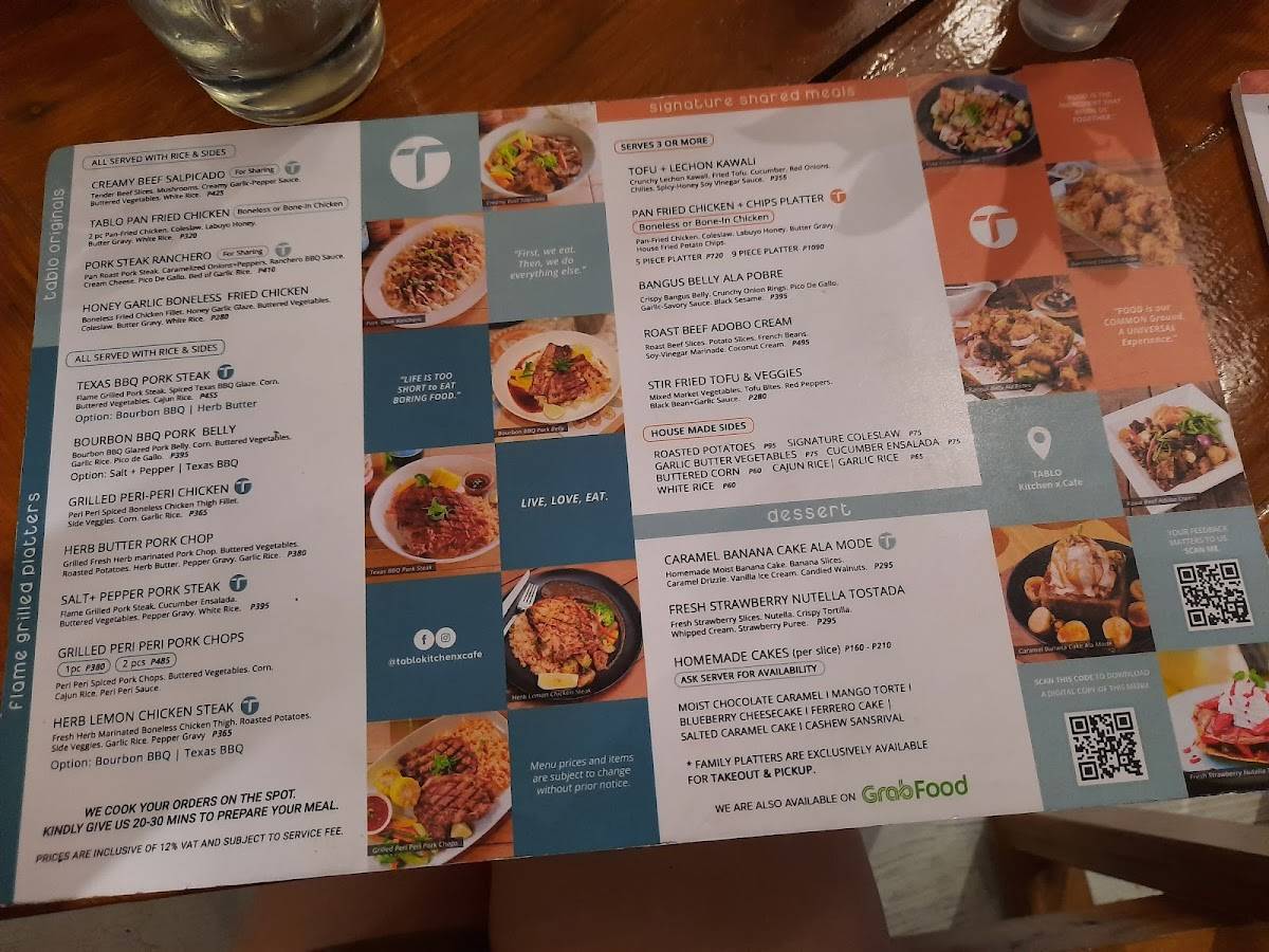 Menu at Tablo Kitchen x Cafe BF Resort Village, Las Pinas