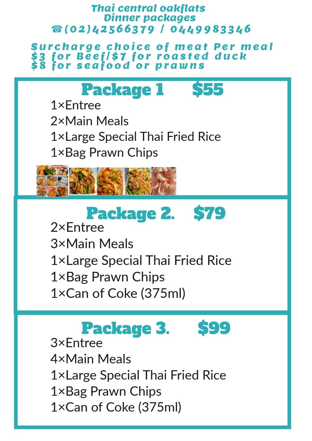 Menu at Thai Central in oak flats restaurant, Oak Flats