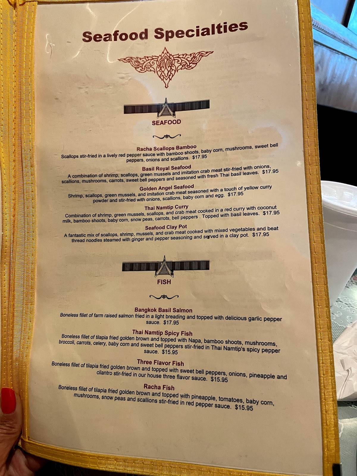 Menu at Thai Namtip restaurant, Cincinnati
