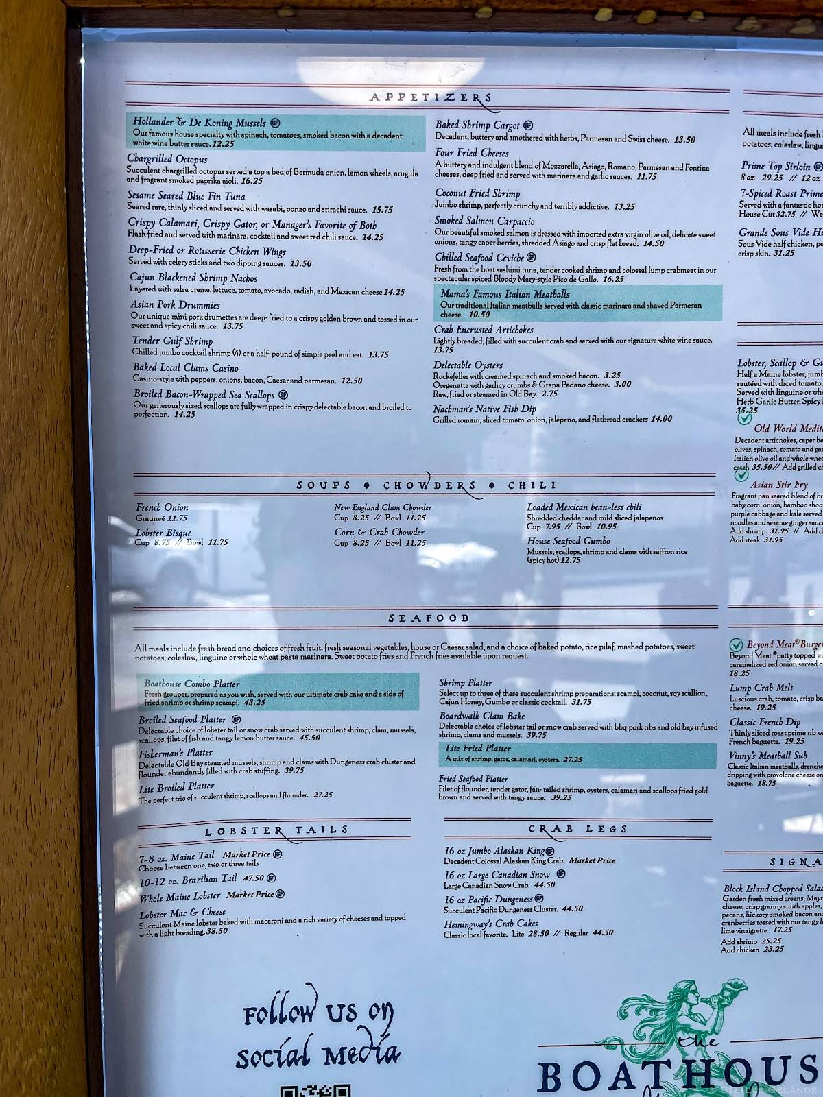 Menu at The Boathouse on Naples Bay restaurant, Naples
