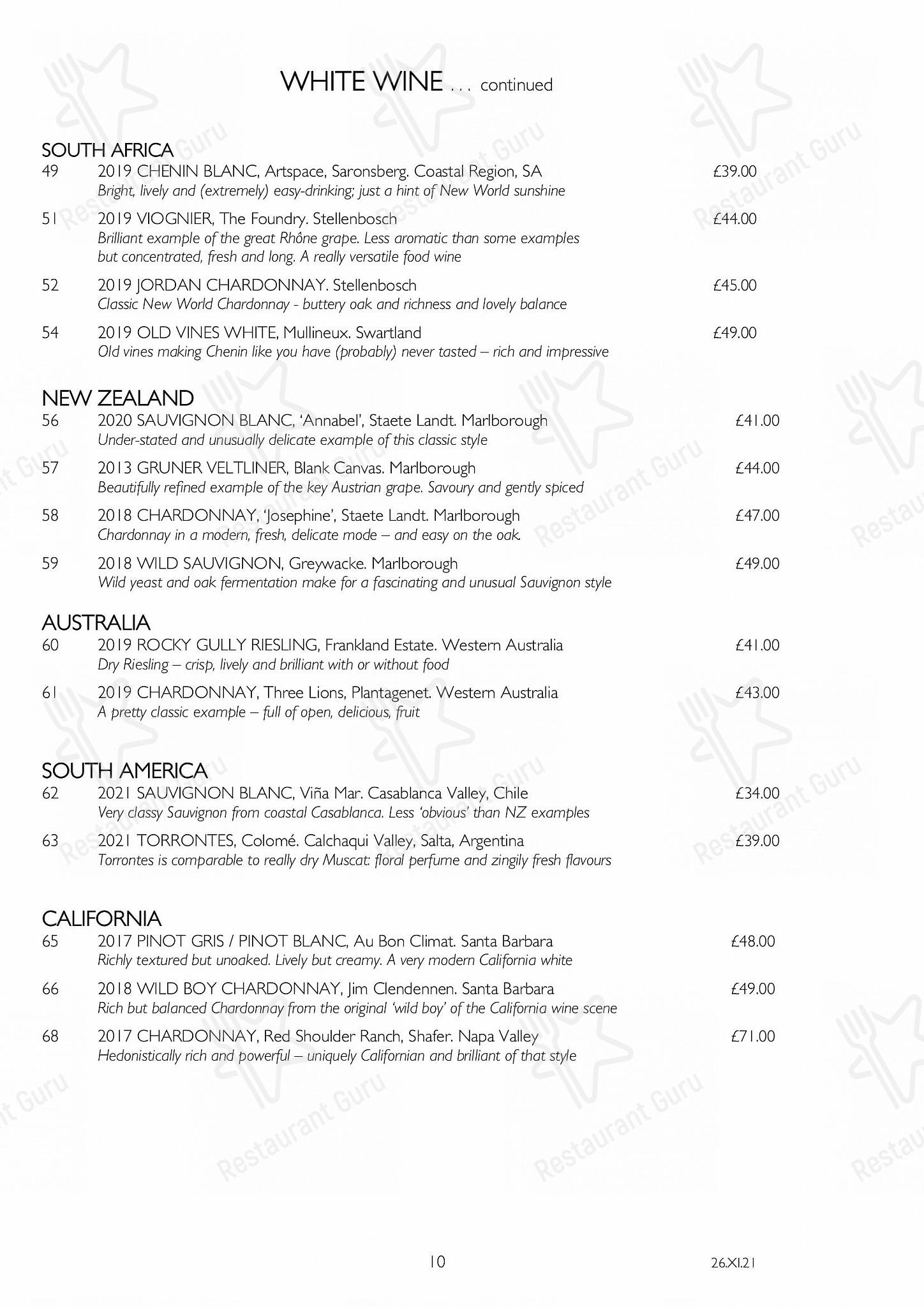 Menu at The George Hotel of Stamford restaurant, Stamford