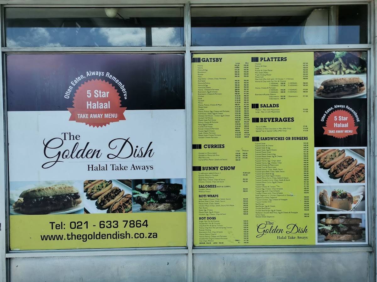 Menu at The Golden Dish restaurant, Cape Town