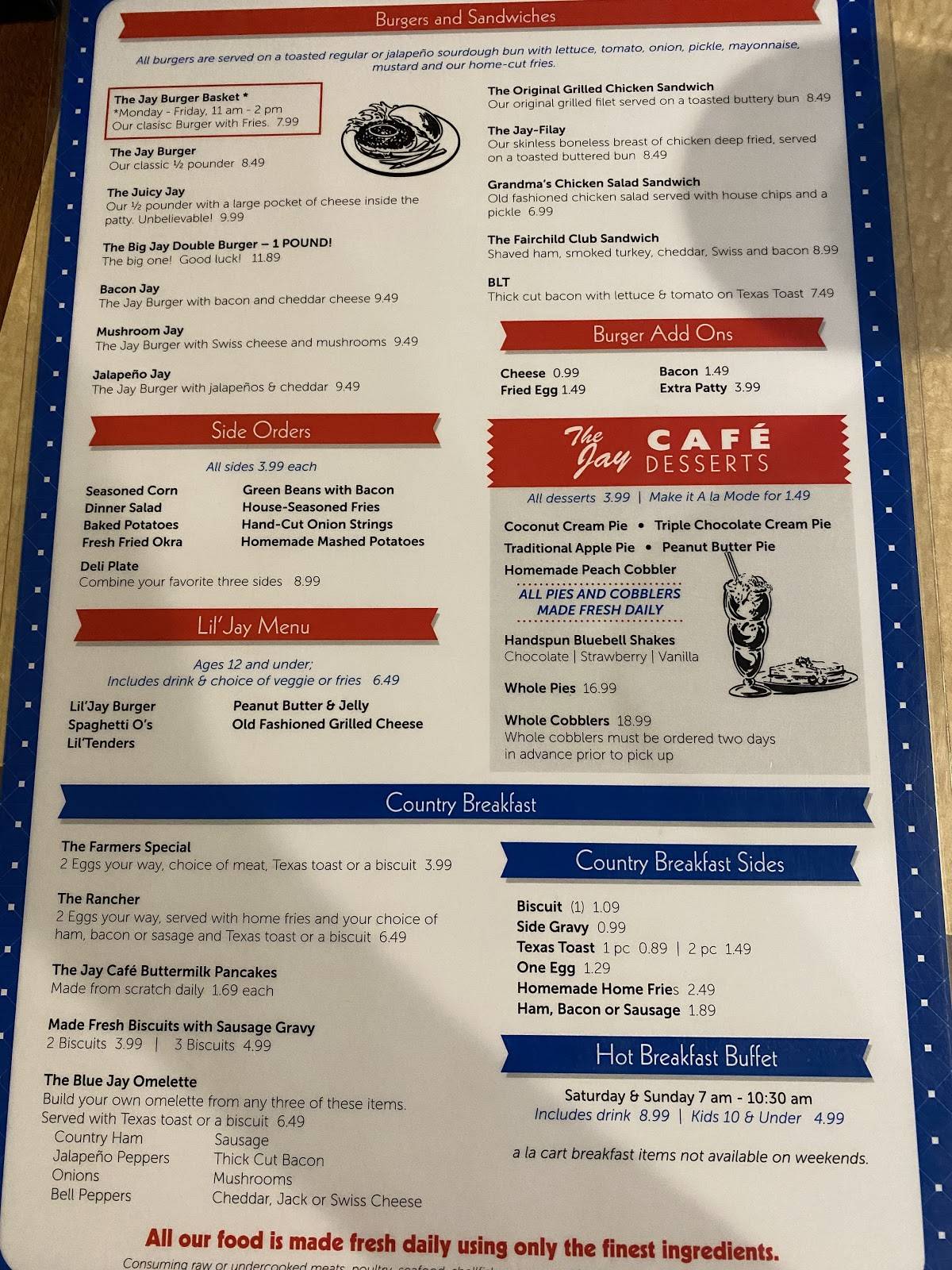 Menu at The Jay Cafe, Needville