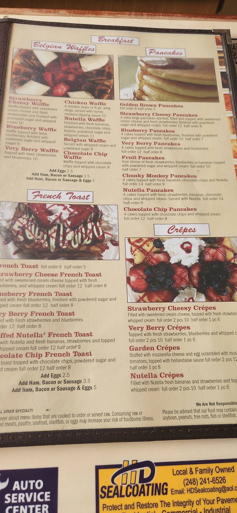 Menu at The Clarkston Royal Diner restaurant, Clarkston