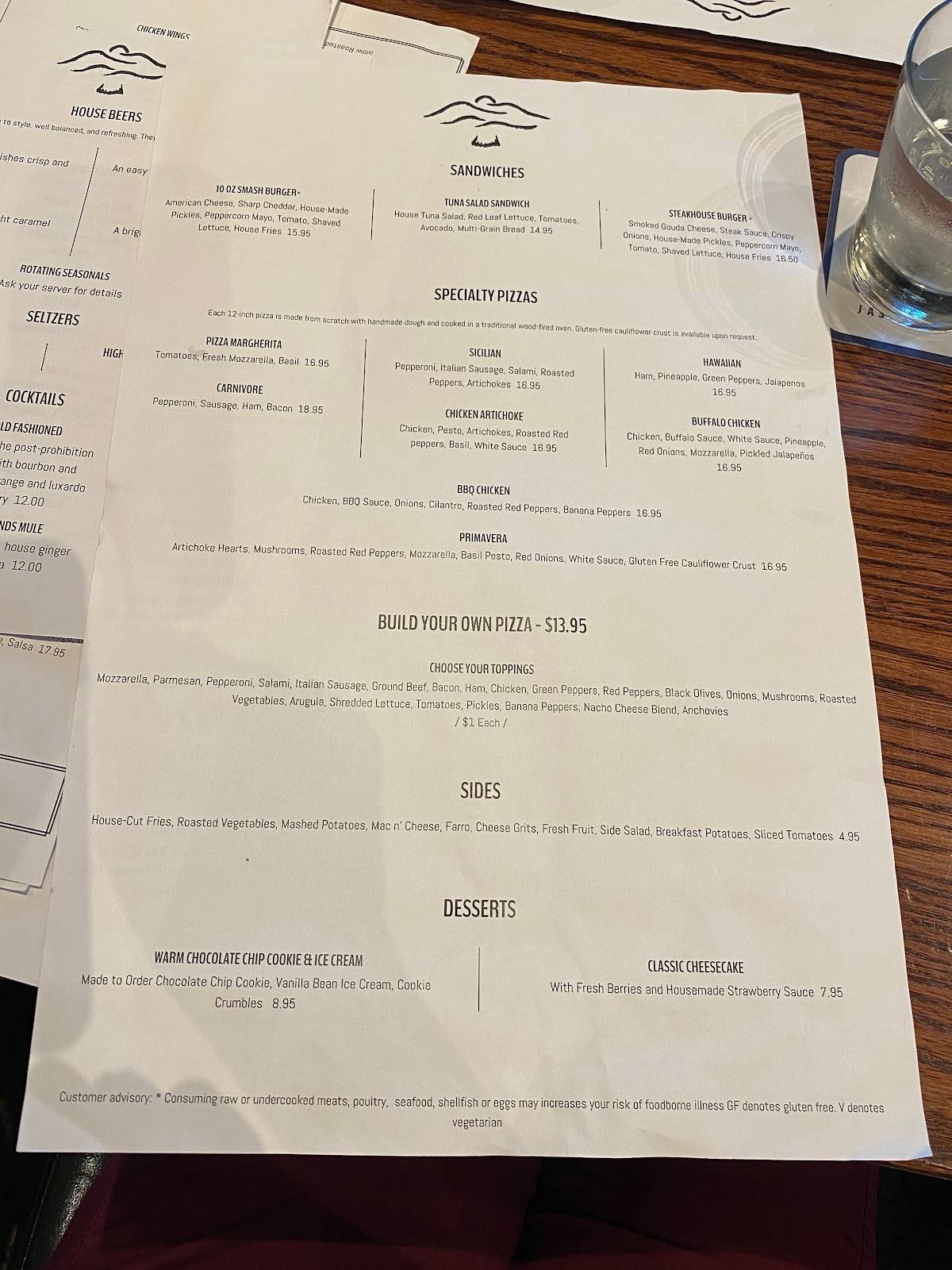 Menu at Top of the Rock Restaurant and Brewery, Jasper