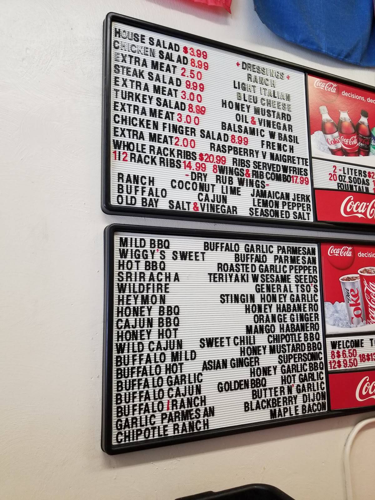 Menu at Wiggy’s restaurant, Pittsburgh