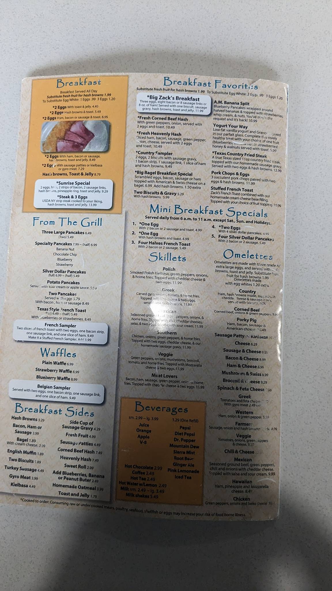 Menu at Zack's of Plymouth restaurant, Plymouth