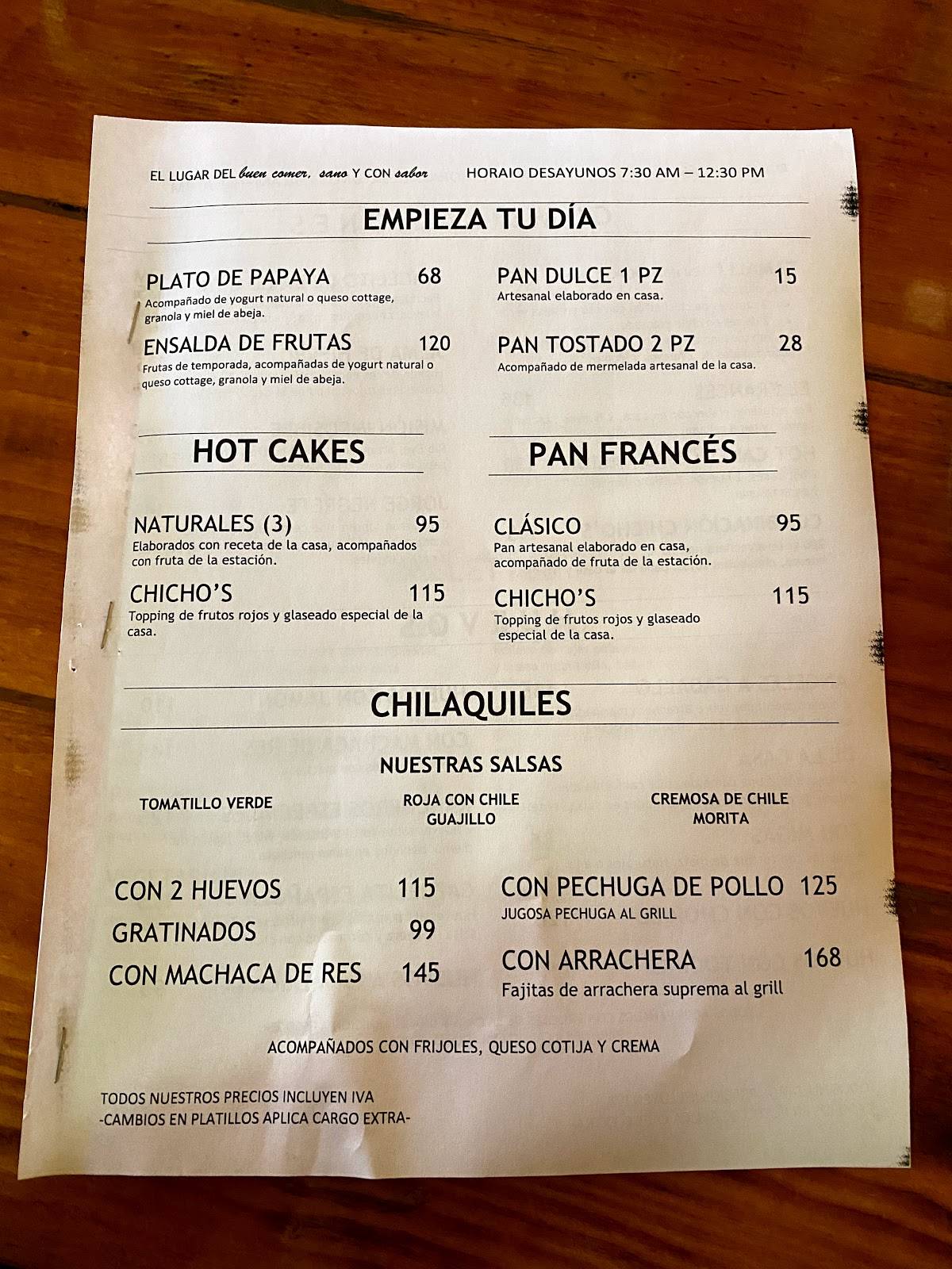 Menu at Restaurante Chichos, Tijuana