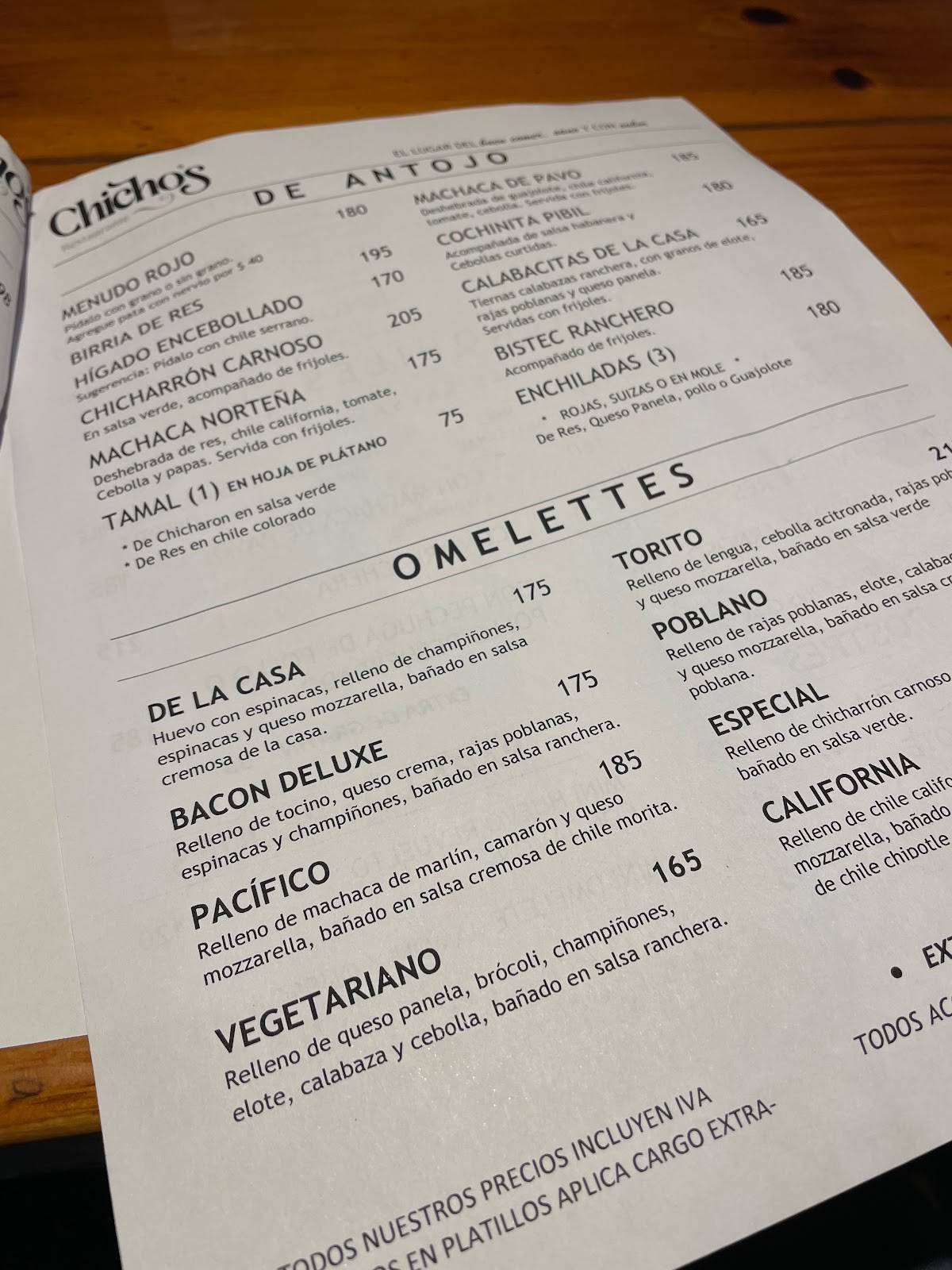Menu at Restaurante Chichos, Tijuana