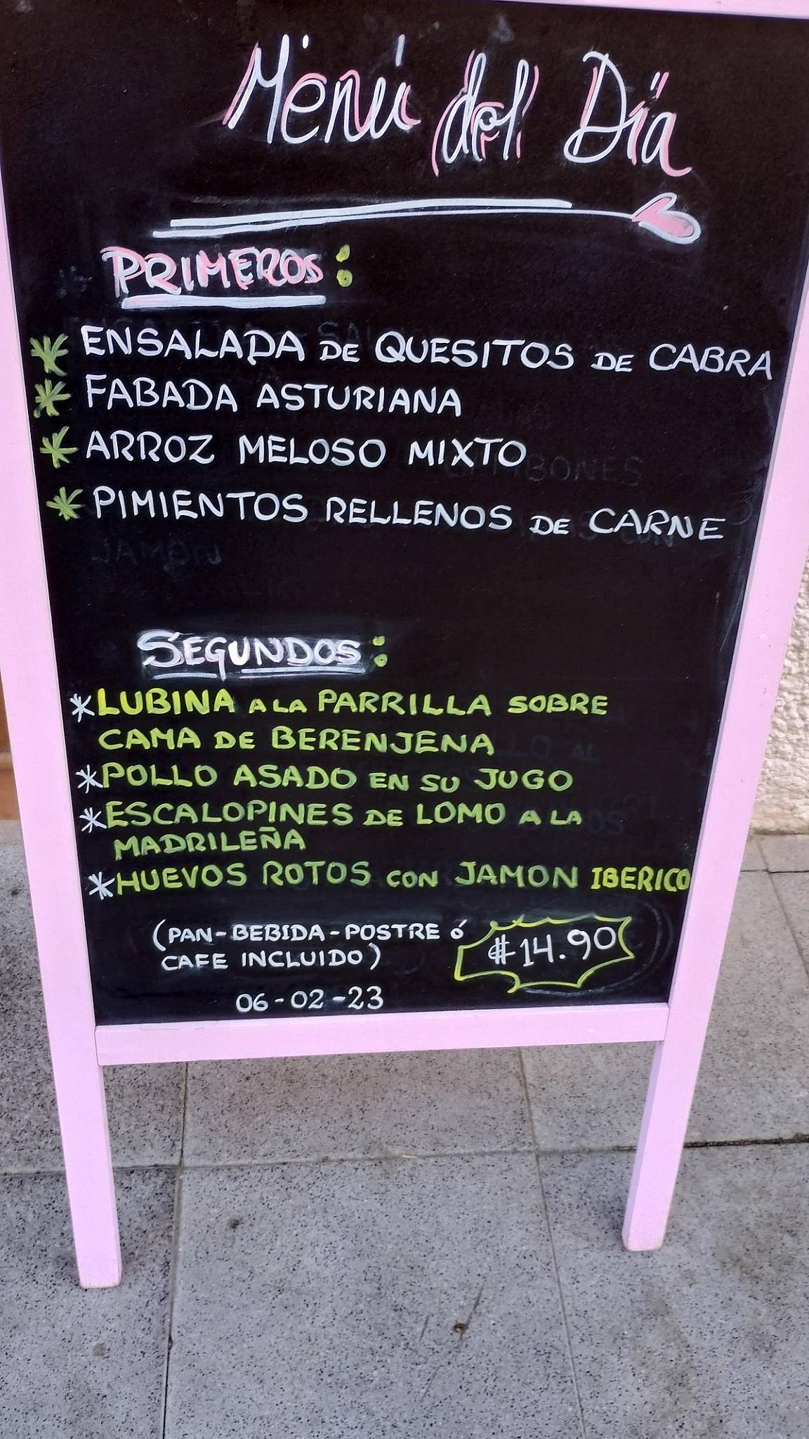 Carta de Restaurante Como la trucha al trucho, Pinto