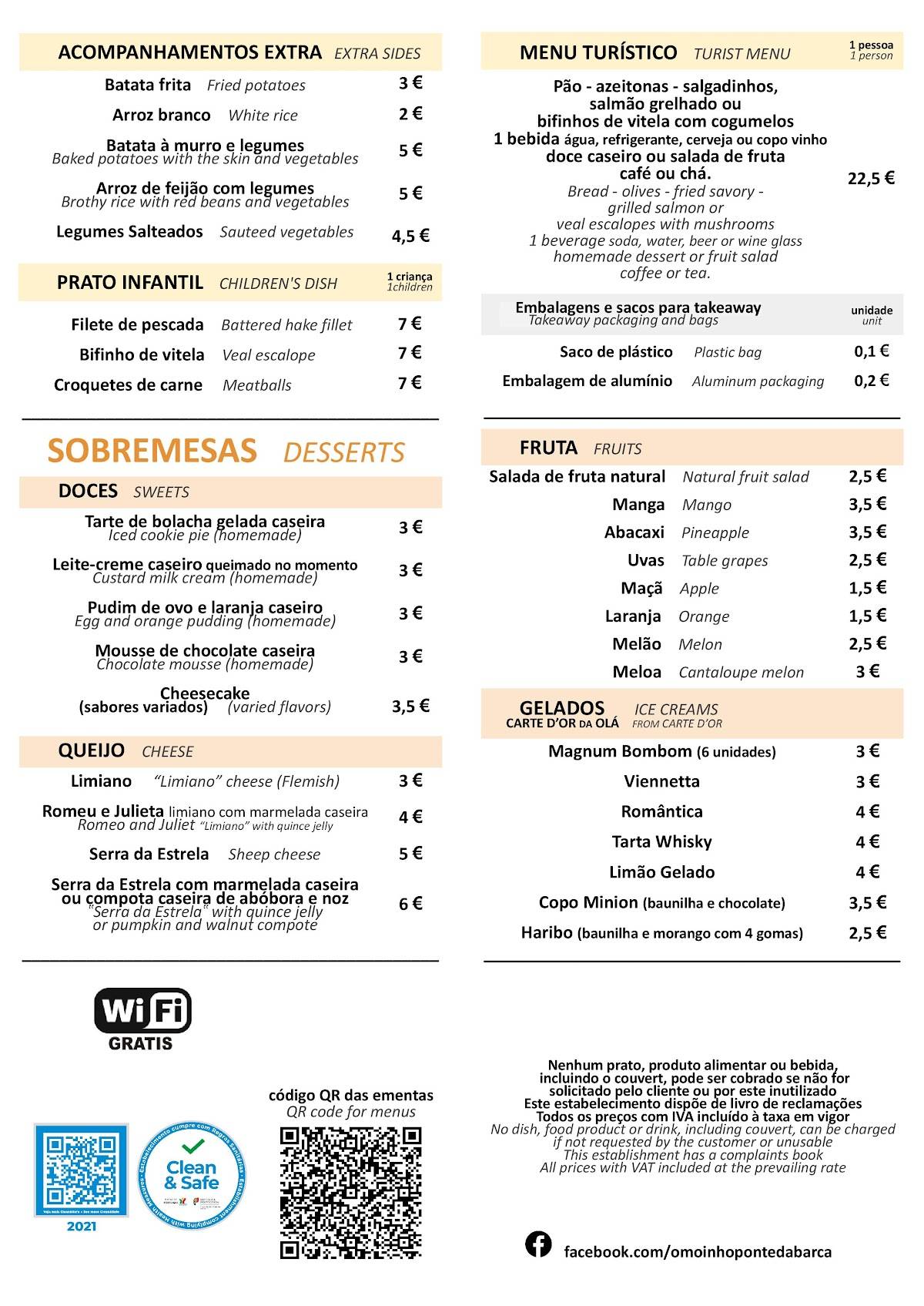 Menu em Restaurante O Moinho, Ponte da Barca