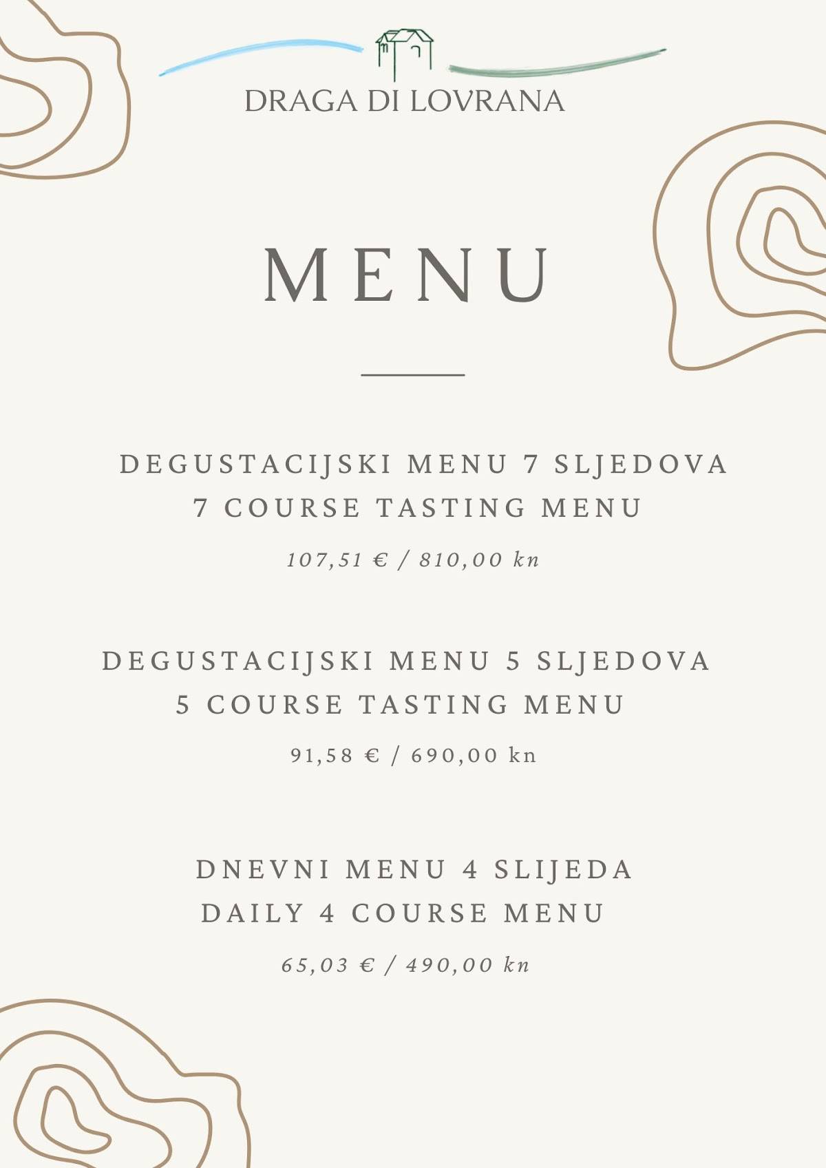 Menu at Restoran Draga di Lovrana restaurant, Lovran