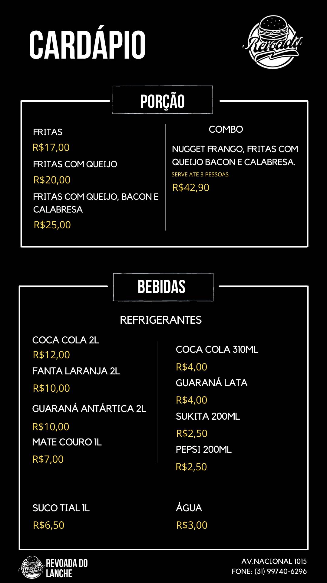 Carta del pub y bar Revoada do Lanche, Contagem