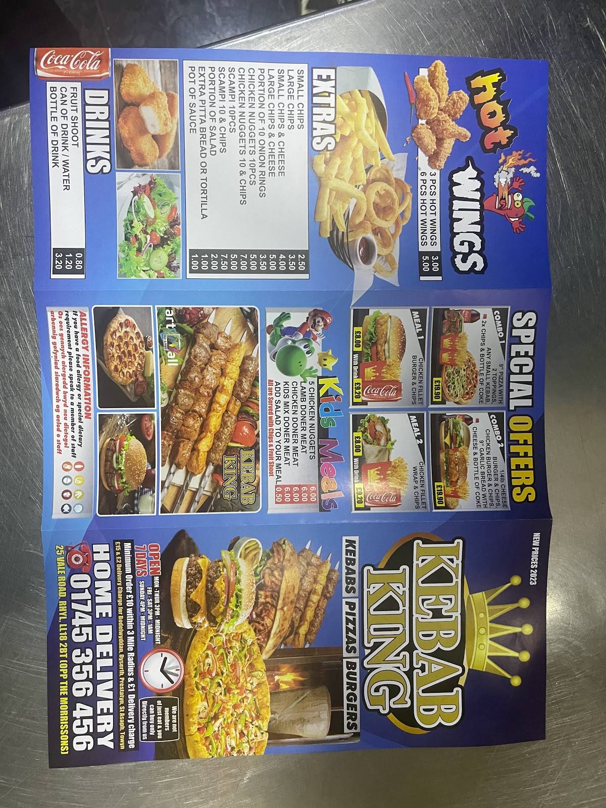 Menu at Harun's Kebab King fast food, Rhyl