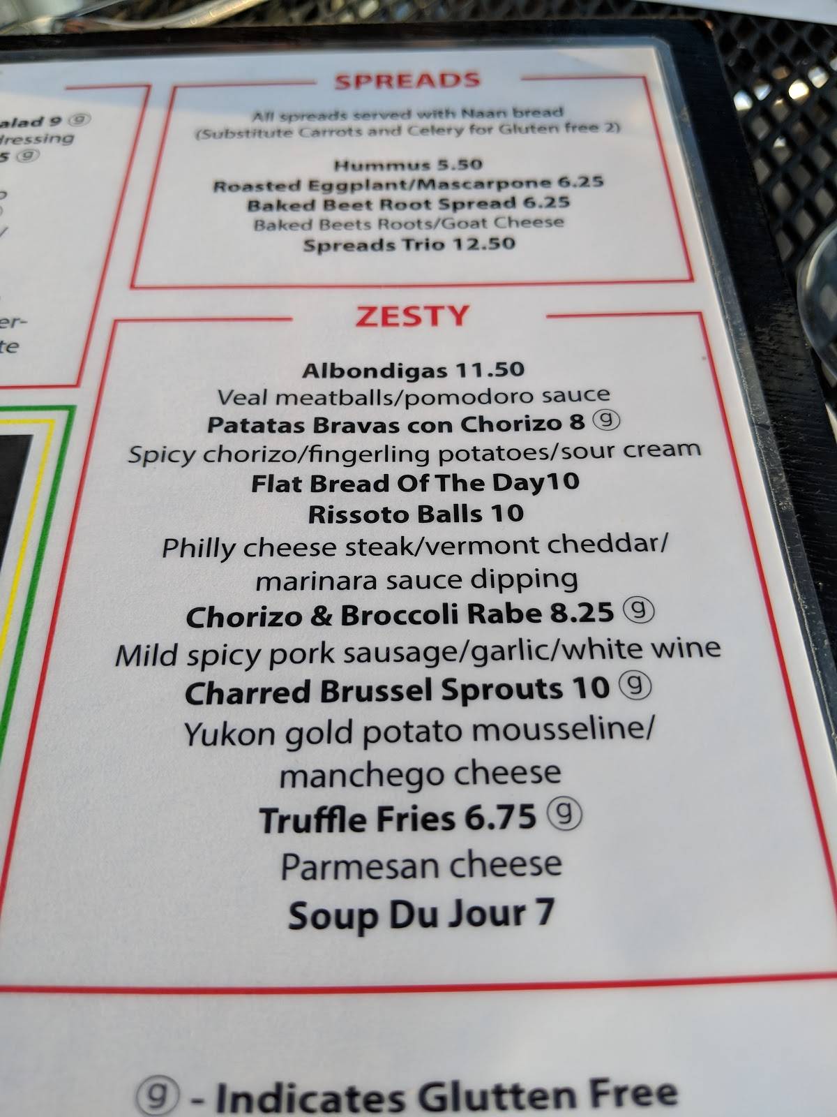 Menu at Finca Tapas restaurant, Ridgewood