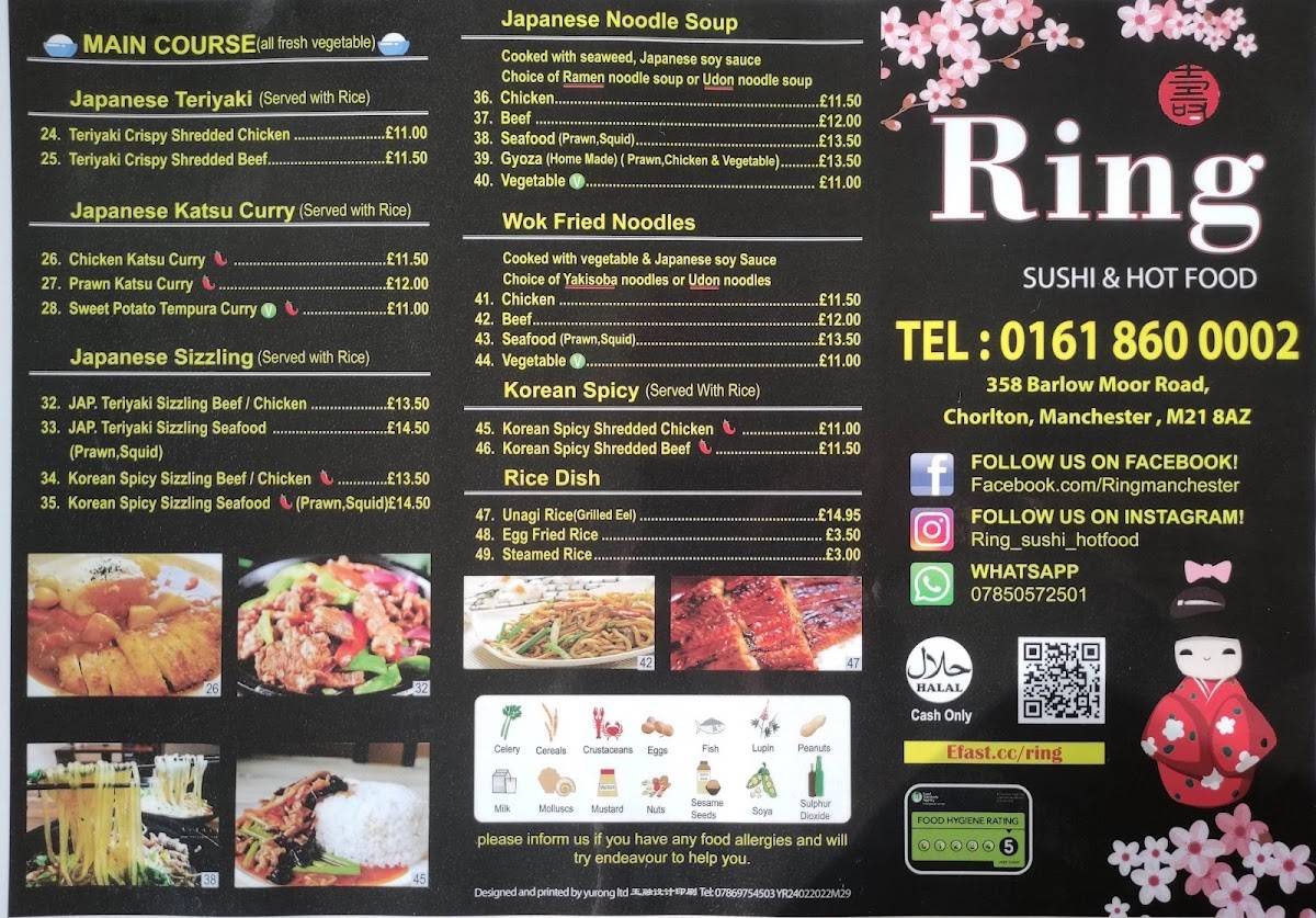 Menu at Ring Sushi hotfood restaurant, Manchester