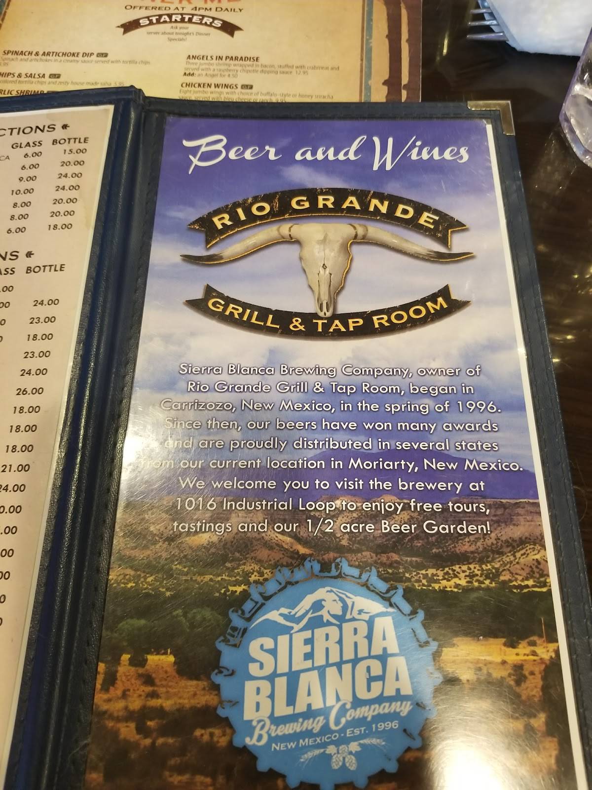 Menu at Rio Grande Grill and Tap Room pub & bar, Ruidoso
