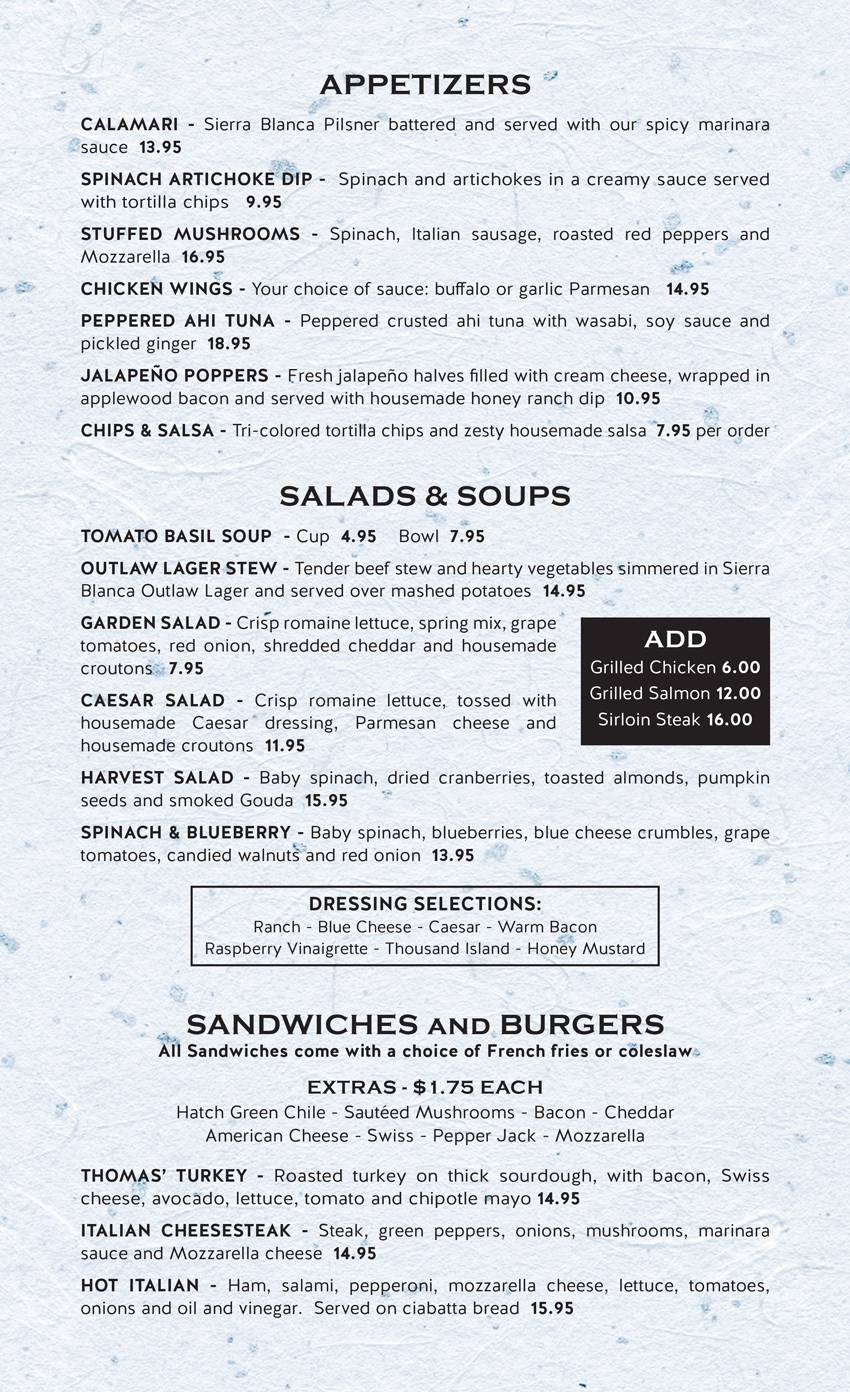 Menu at Rio Grande Grill and Tap Room pub & bar, Ruidoso