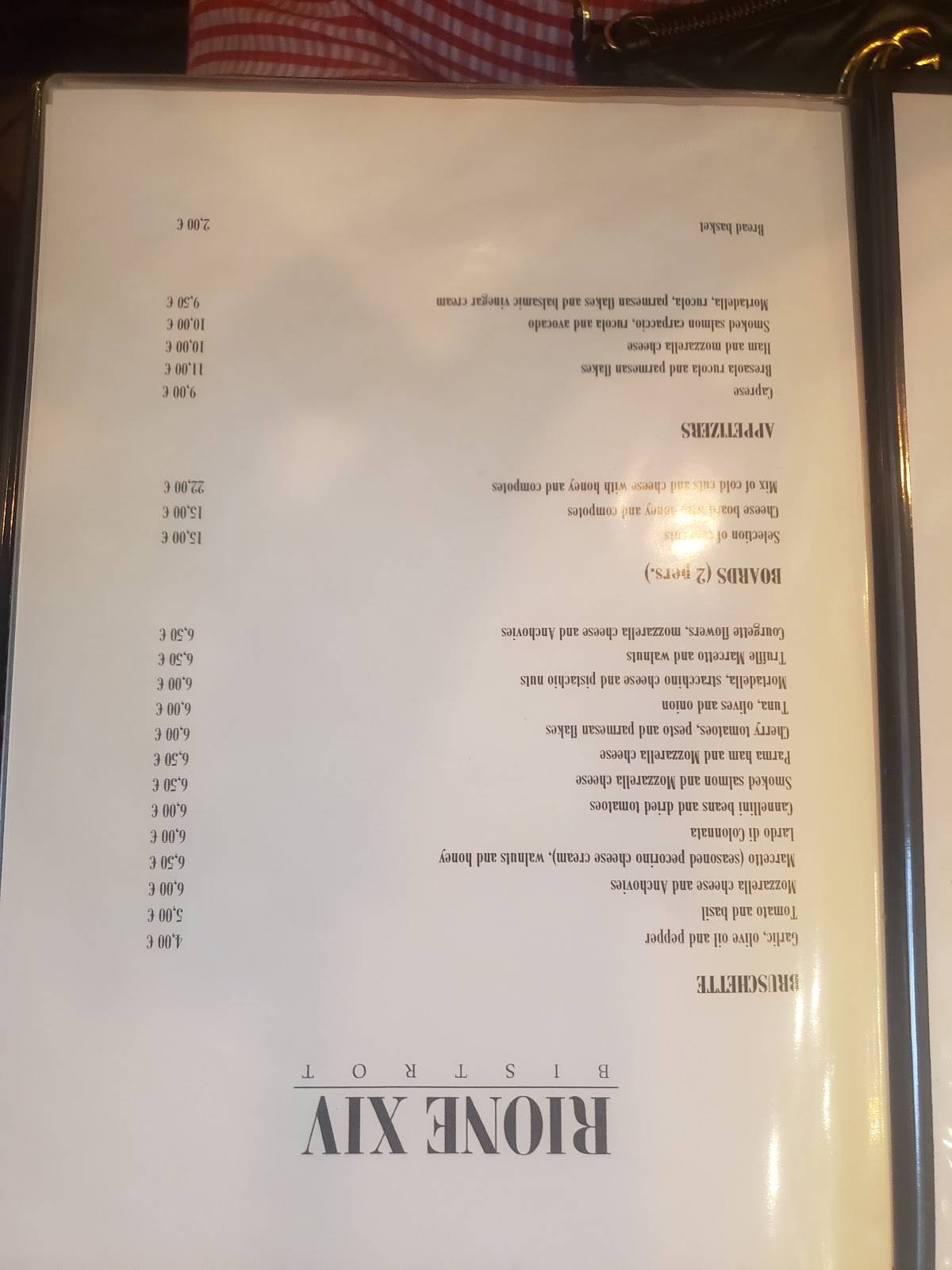 Menu at Rione XIV Bistrot pizzeria, Rome