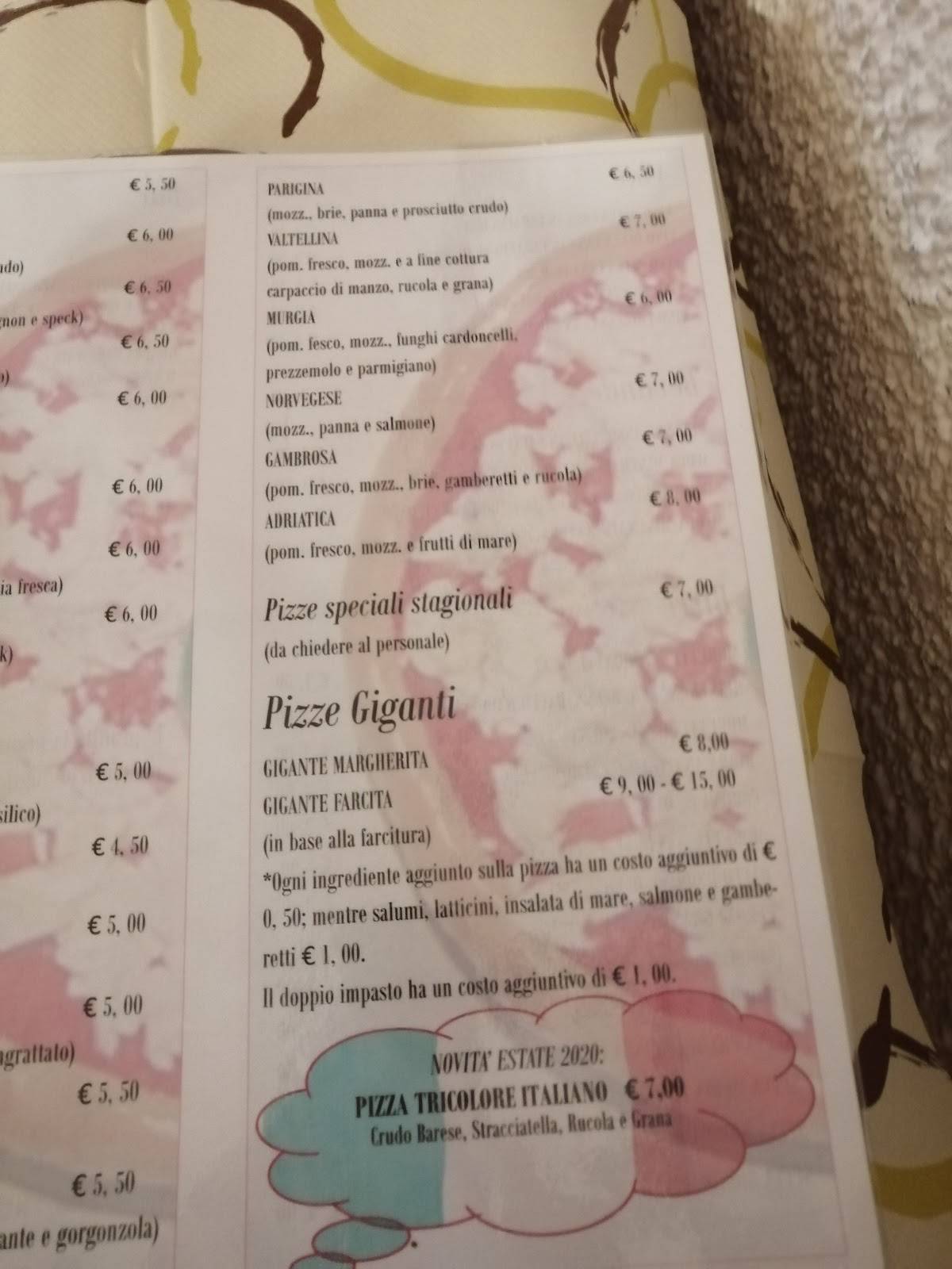 Menu da La Tavernetta ristorante, Ruvo di Puglia