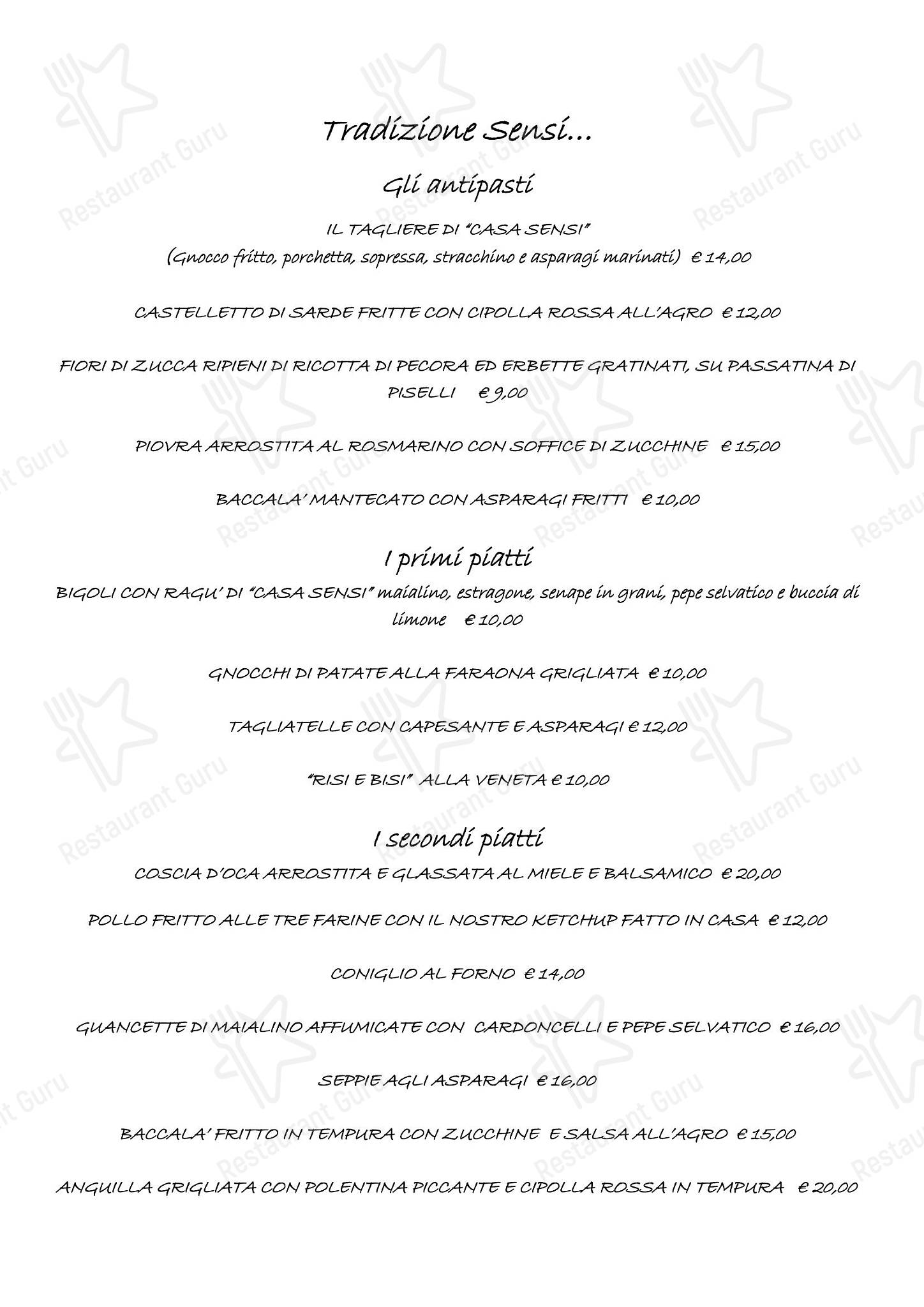 Menu da Ristorante Sensi, Villanova di Camposampiero
