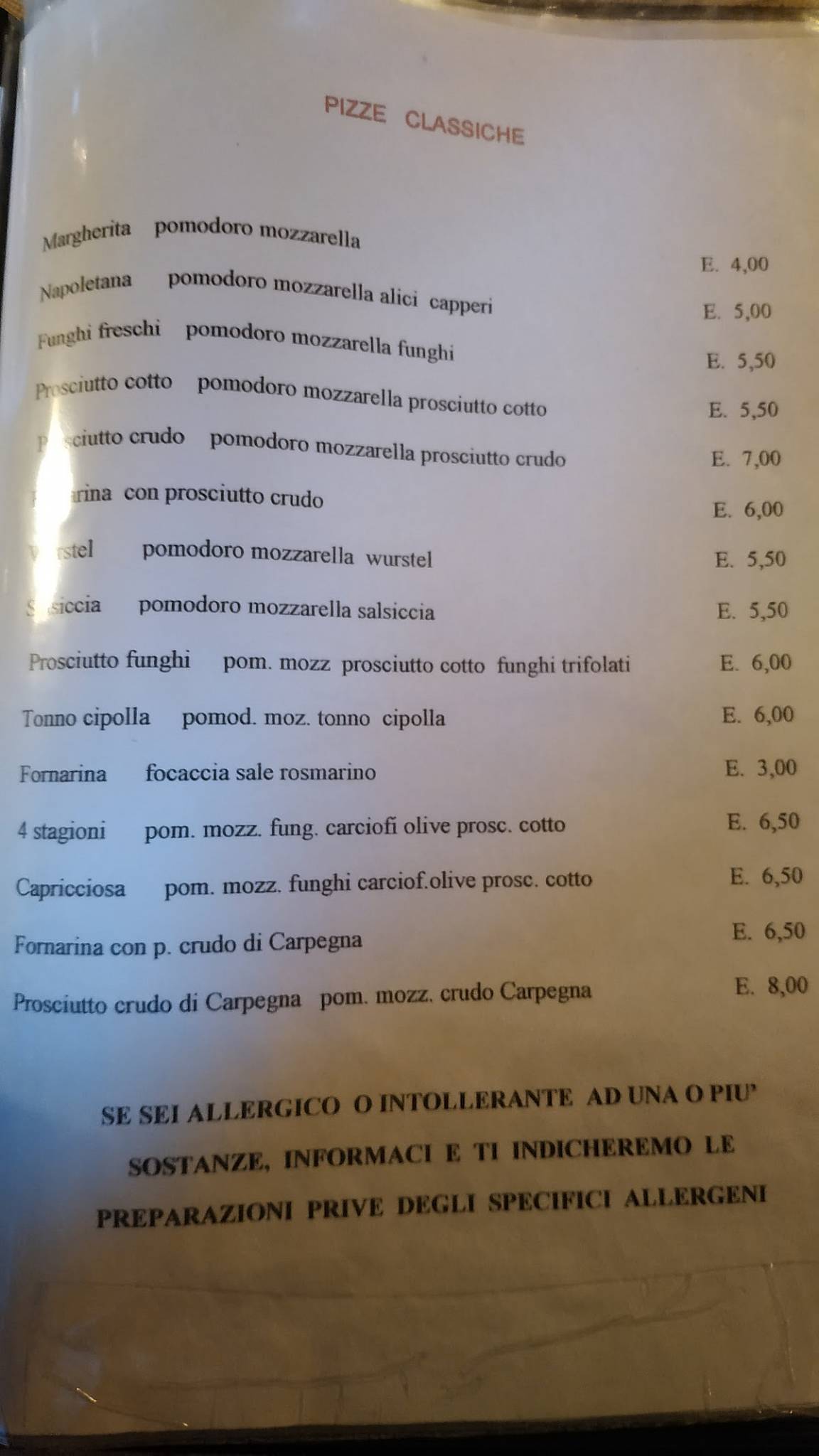 Menu da Da Silvana ristorante, Carpegna