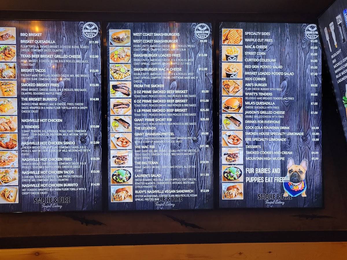 Menu at Smoke and Fire Social Eatery BBQ, Riverside