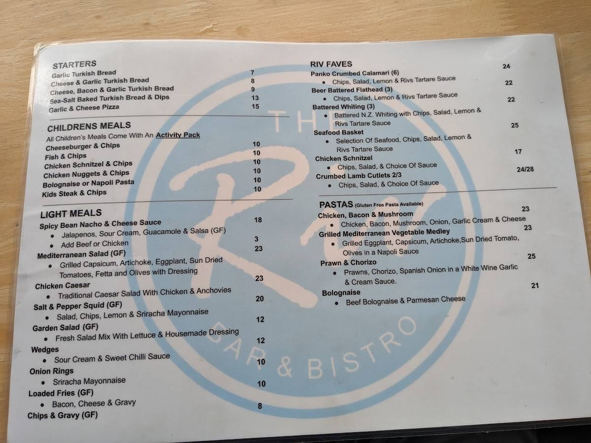 Menu at Riverview Hotel restaurant, South Murwillumbah