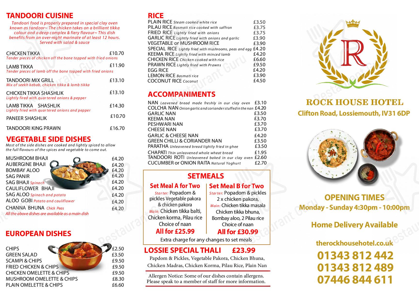 Menu at Rock House Hotel And Restaurant, Lossiemouth