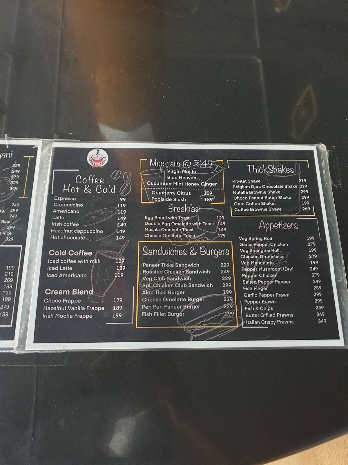 Menu at The Rocketfuel Cafe, Hyderabad