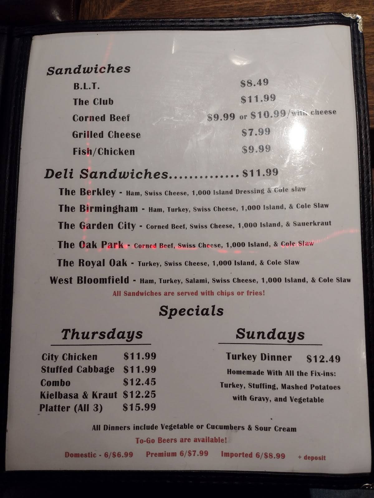 Menu at Rogala's Bar & Grill, Garden City