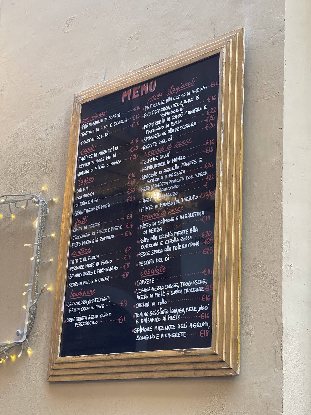 Menu at Ristorante Dillà, Rome