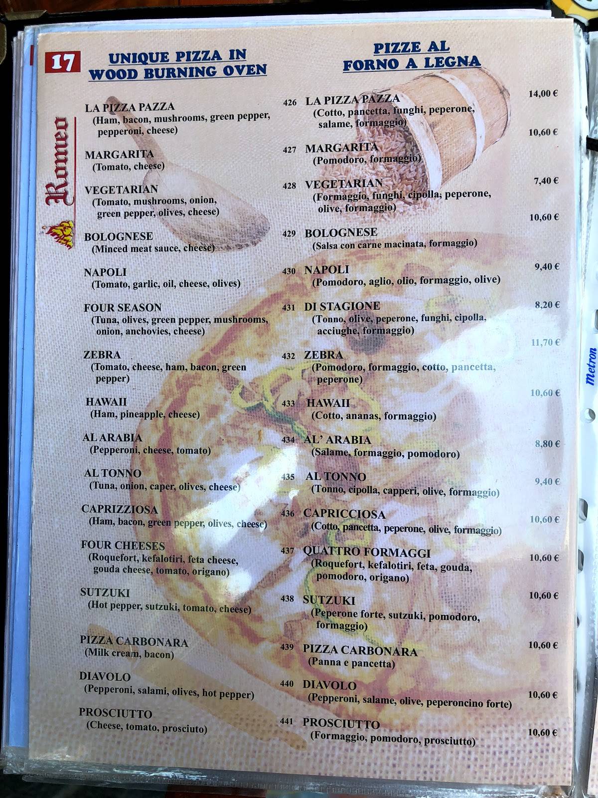 Menu at Romeo Restaurant, Rhodes