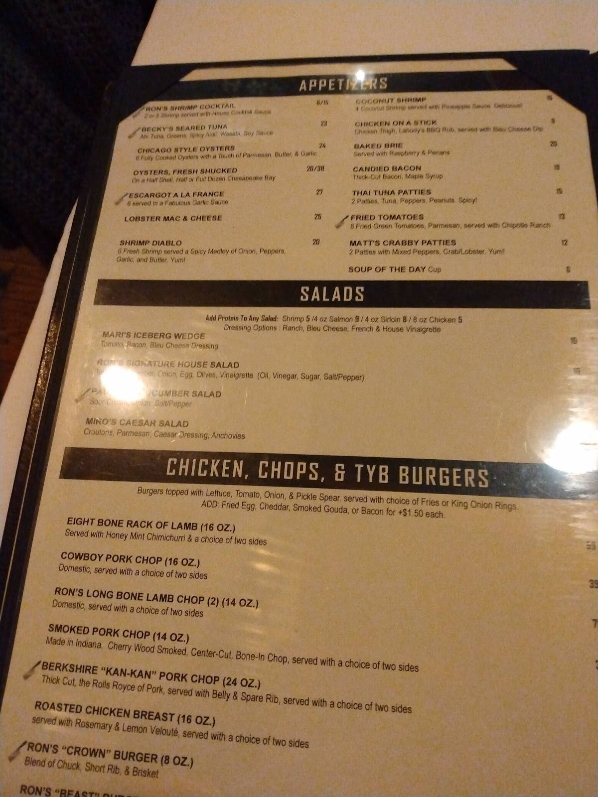 Menu at Ron Lahody's Trust Your Butcher Steakhouse, Muncie