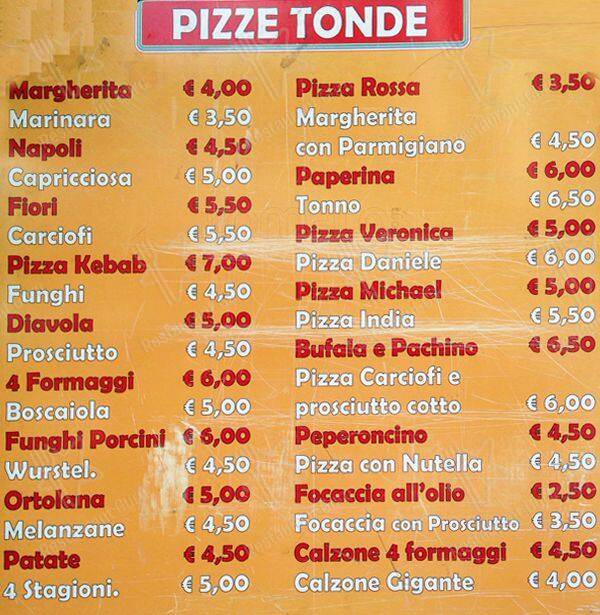 Menu da Rosticceria ristorante, Roma, Via Giacinto Carini