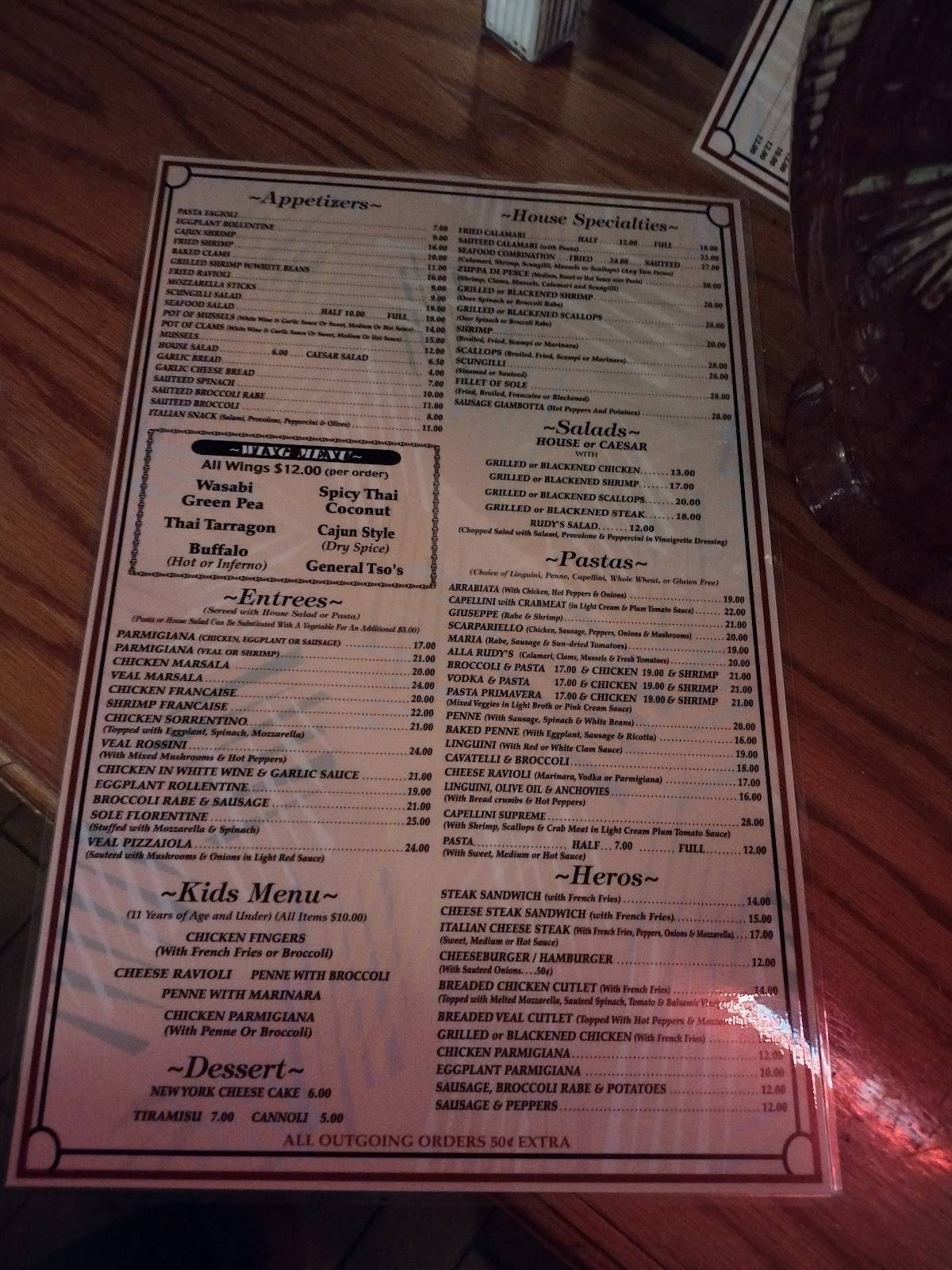 Menu at Rudy's pub & bar, Cliffside Park