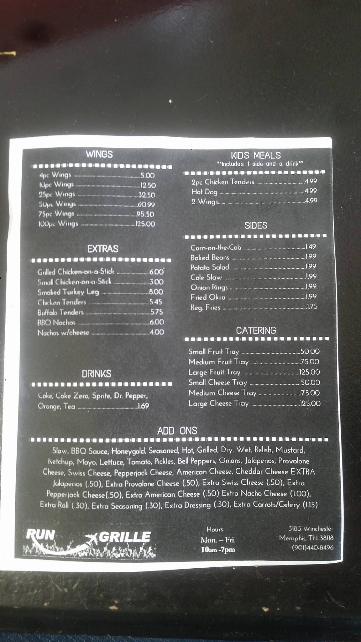 Menu at Runway Grille & Deli restaurant, Memphis, Winchester Rd