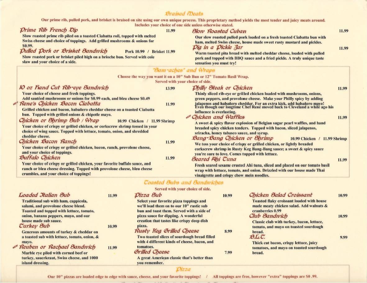 Menu at Rusty Keg Tavern pub & bar, Washington Court House
