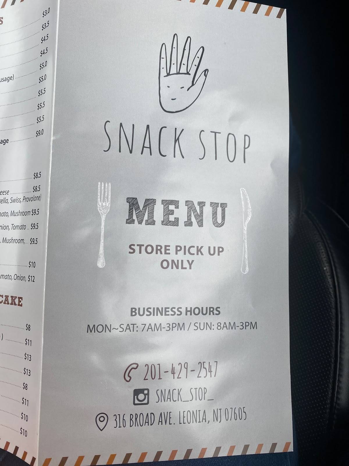 Menu at SNACK STOP cafe, Leonia