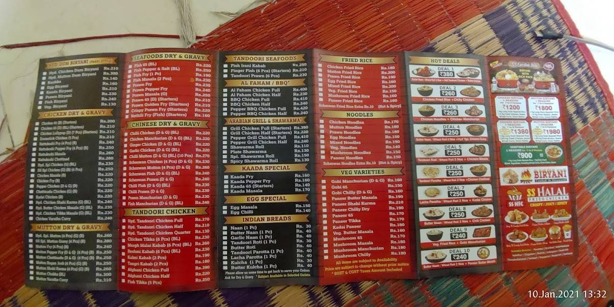 Menu at SS Hyderabad Biryani Kodambakkam, Chennai, No:108