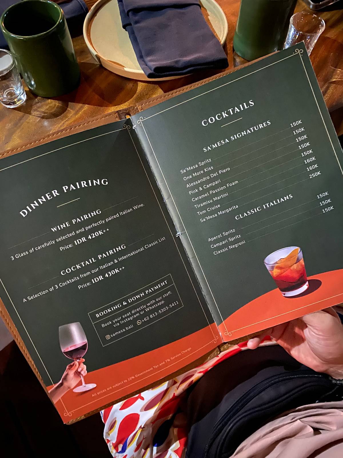 Menu at Sa'Mesa Canggu restaurant, Canggu